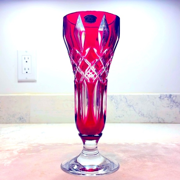 Val St. Lambert | Accents | Val St Lambert Vase Ruby Red Crystal Cut To Clear Signed Original ...